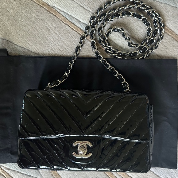 CHANEL | Bags | Chanel Black Chevron Mini Rectangle Flap Bag | Poshmark